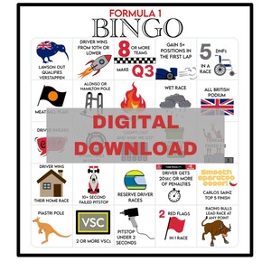 F1 Bingo Card 2025 - Template 2 - Etsy