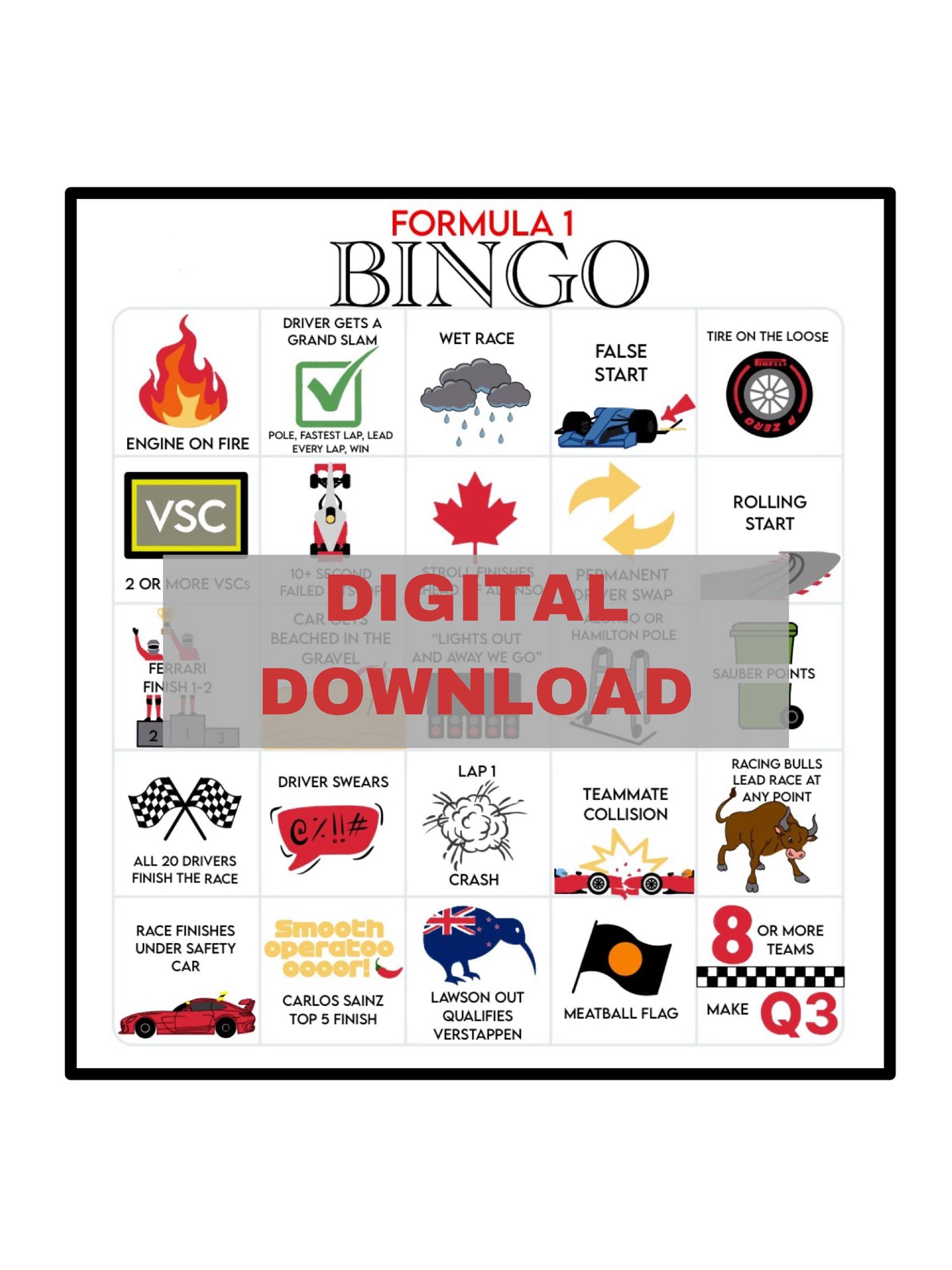 F1 Bingo Card 2025 - Template 3 - Etsy
