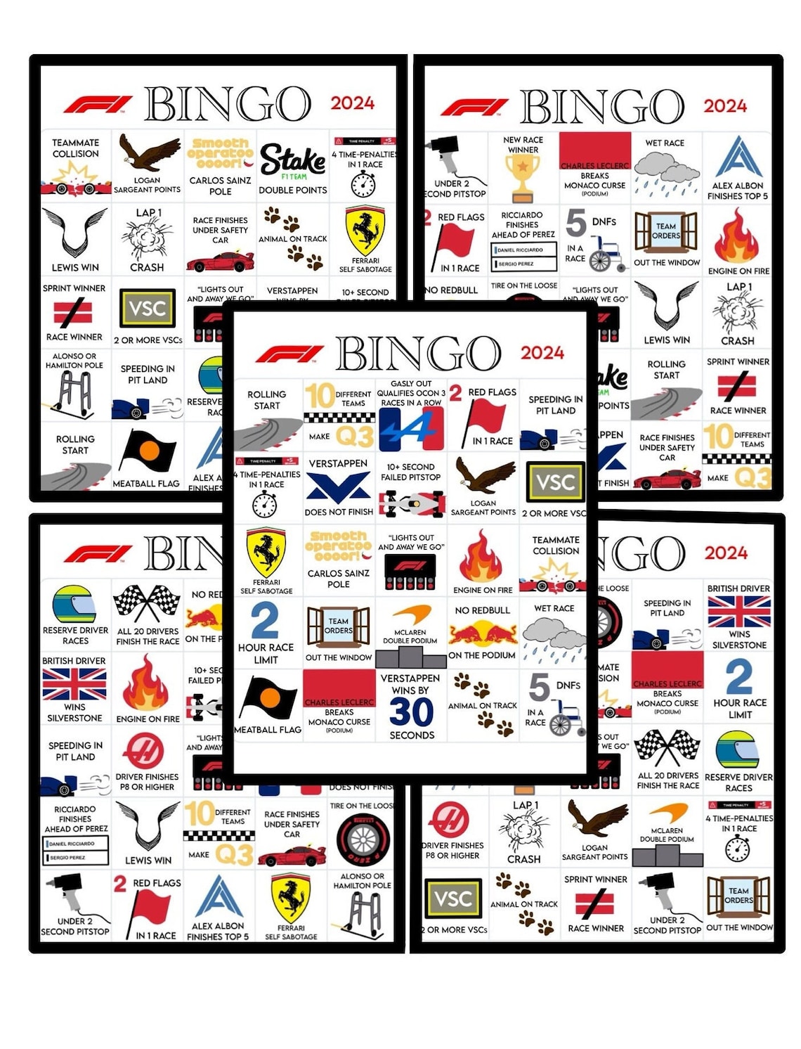 F1 Bingo Card 2024 Pack of 5 - Etsy