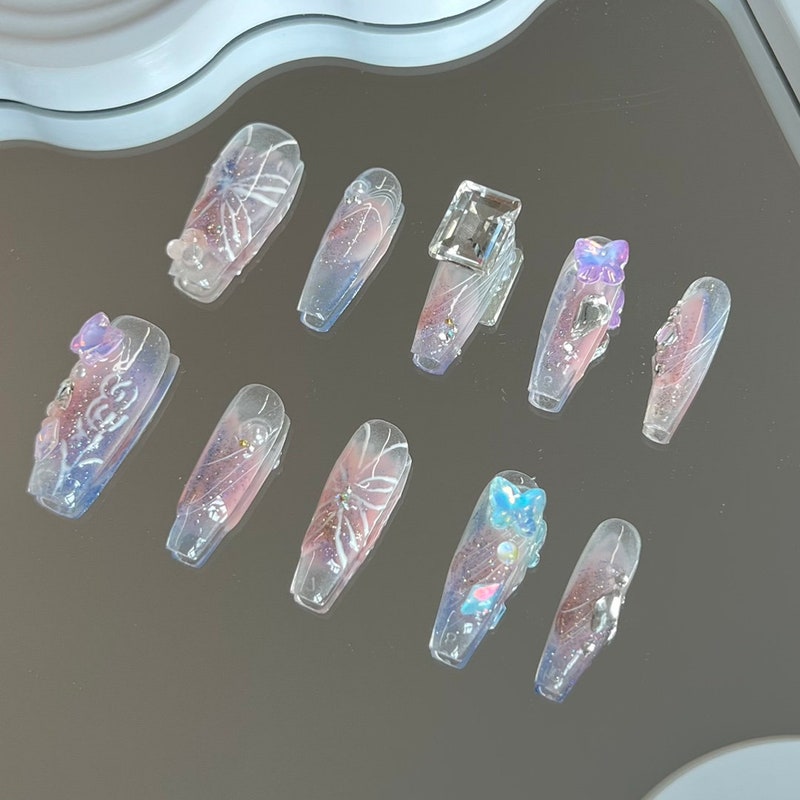 Butterfly Fake Nails - Etsy