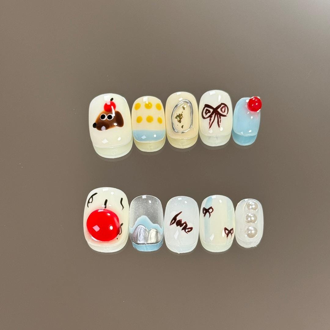 Dachshund Dog With Apple Cute Press on Nails Cute Press on Short Kawaii ...