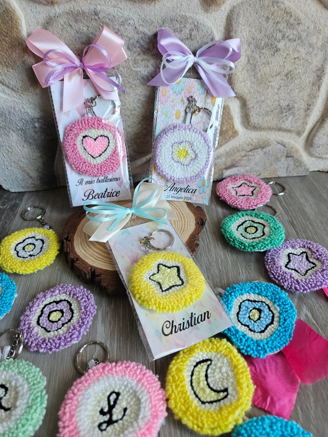 Punch Needle Keychain, Personalized Keychain, Flower Keychain, Star ...