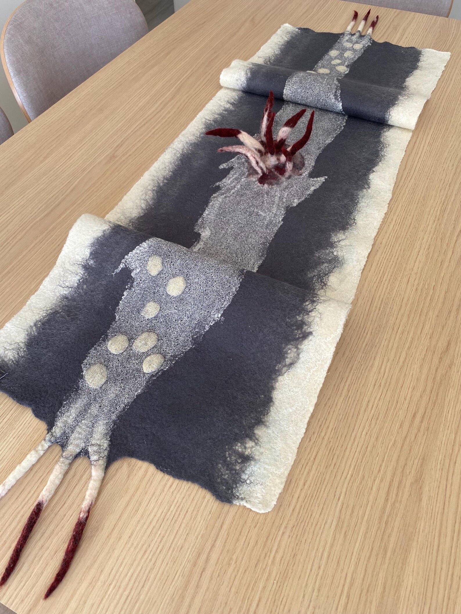 Felted Wool Table Runner With 3D Organic Art Home Decor • Felt ...