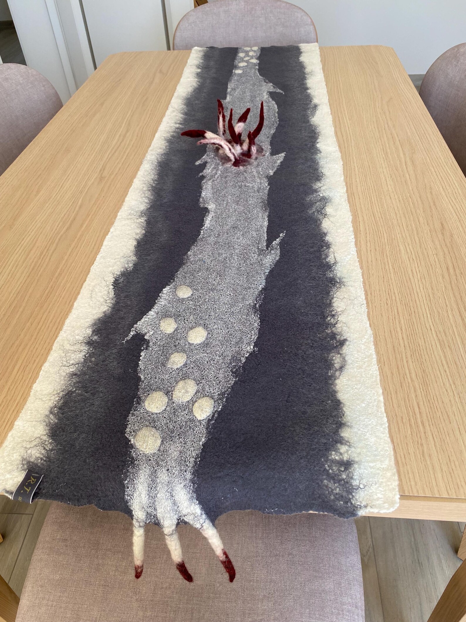 Felted Wool Table Runner With 3D Organic Art Home Decor • Felt ...