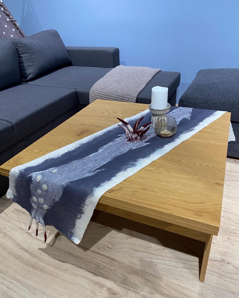 Felted Wool Table Runner With 3D Organic Art Home Decor • Felt ...
