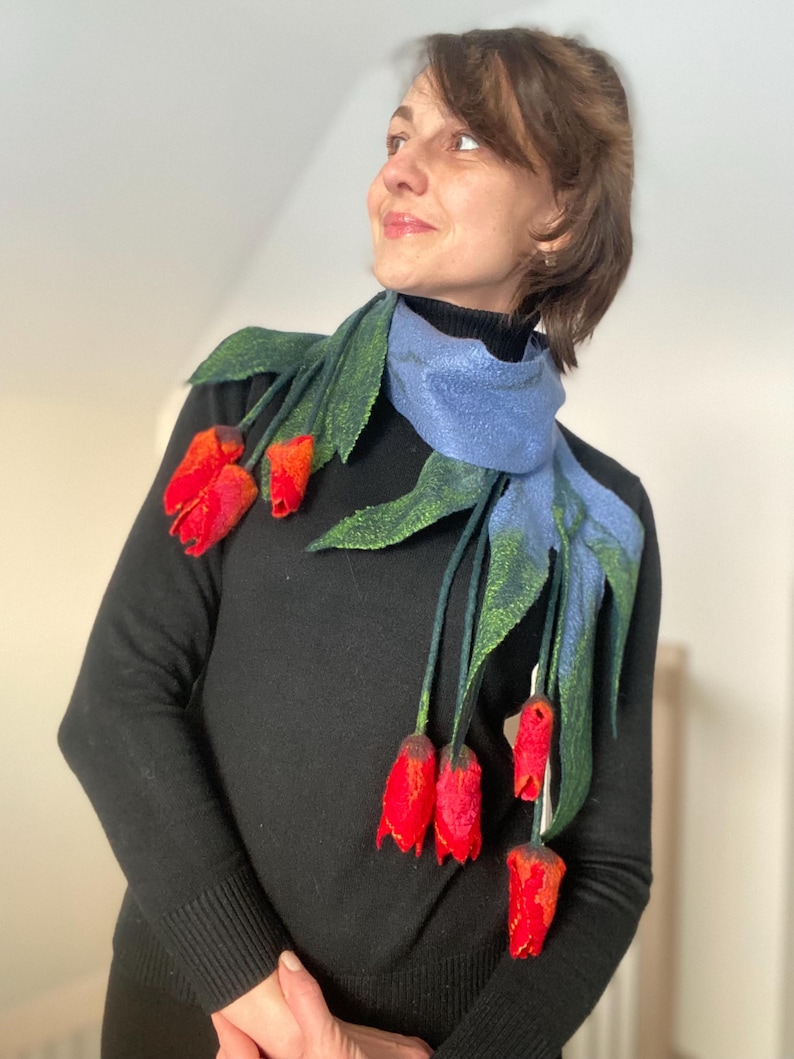 Red Tulip Felted Lariat Scarf • Felt Wool Floral Necklace - Etsy Australia