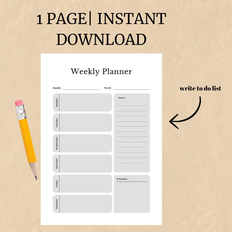 Weekly Planner Printable to Do List, Minimal Weekly Schedule, Weekly ...