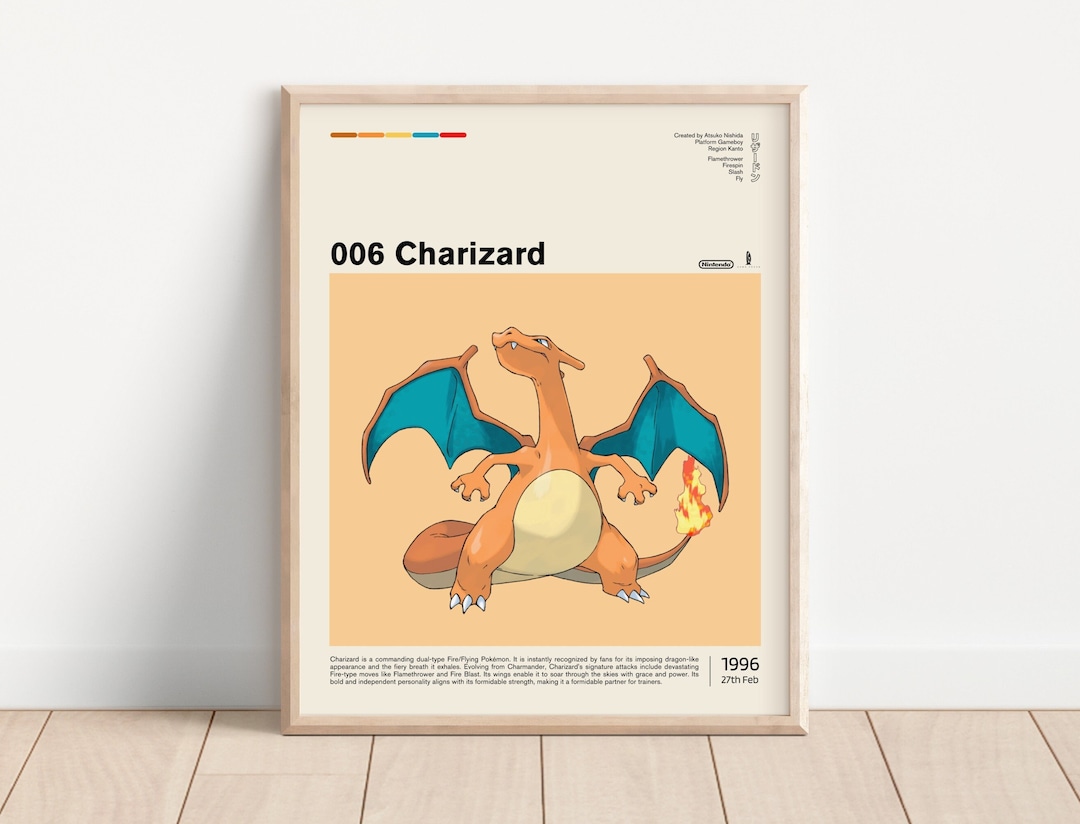 Charizard Gaming Art, 90s Pokemon Poster Gift for Him, Retro Nintendo ...
