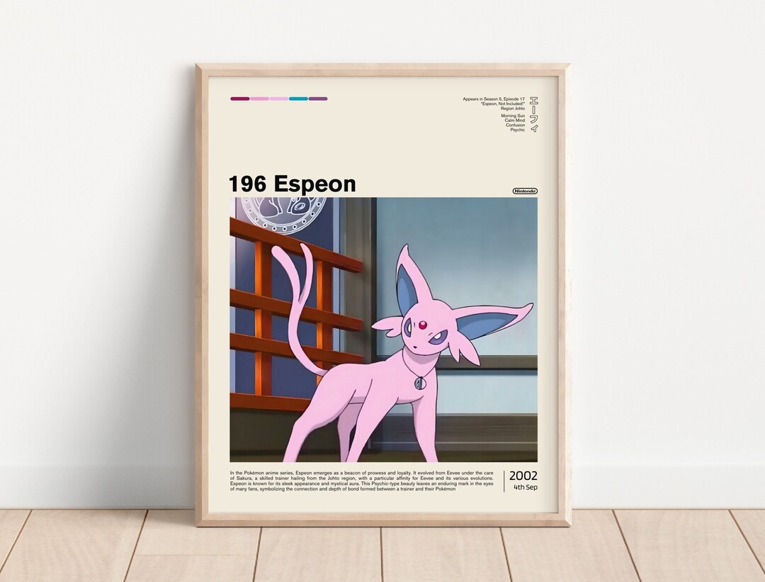 Espeon Anime Art, Pink Pokemon Poster Print Gift, Eeveelution Nintendo ...