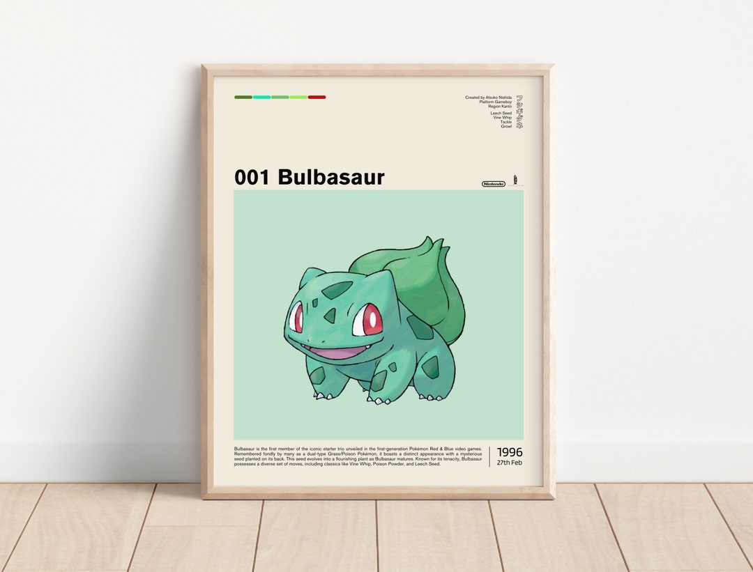 Bulbasaur Gaming Art, 90s Pokemon Poster Gift for Him, Retro Nintendo ...