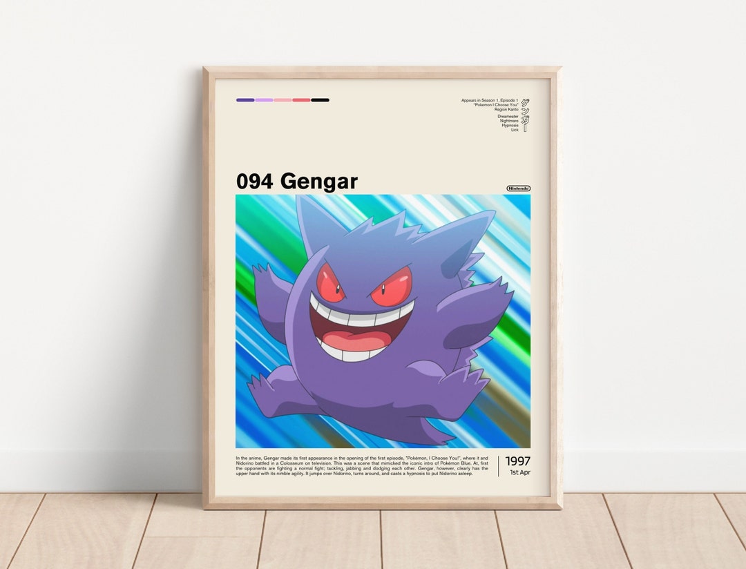 Gengar Anime Art, 90s Pokemon Poster Gift for Him, Retro Nintendo ...