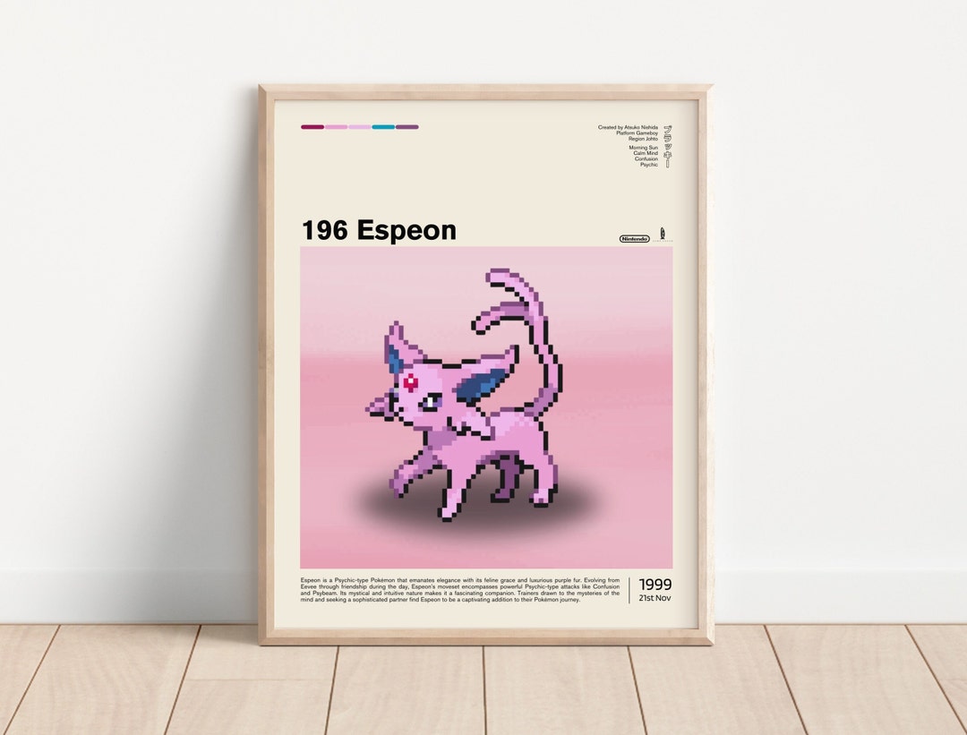 Espeon Anime Art, Pink Pokemon Poster Print Gift, Eeveelution Nintendo ...