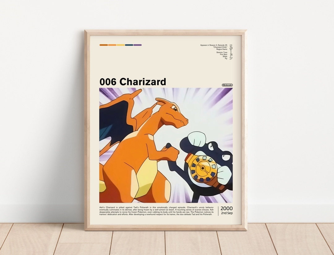 Charizard Anime Art, 90s Pokemon Poster Gift for Him, Retro Nintendo ...