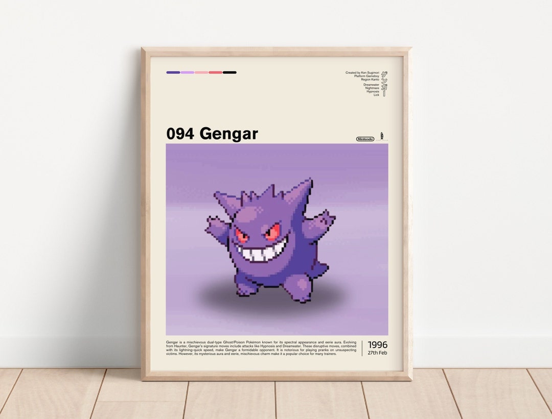 Gengar Gaming Art, 90s Pokemon Poster Gift for Him, Retro Nintendo ...