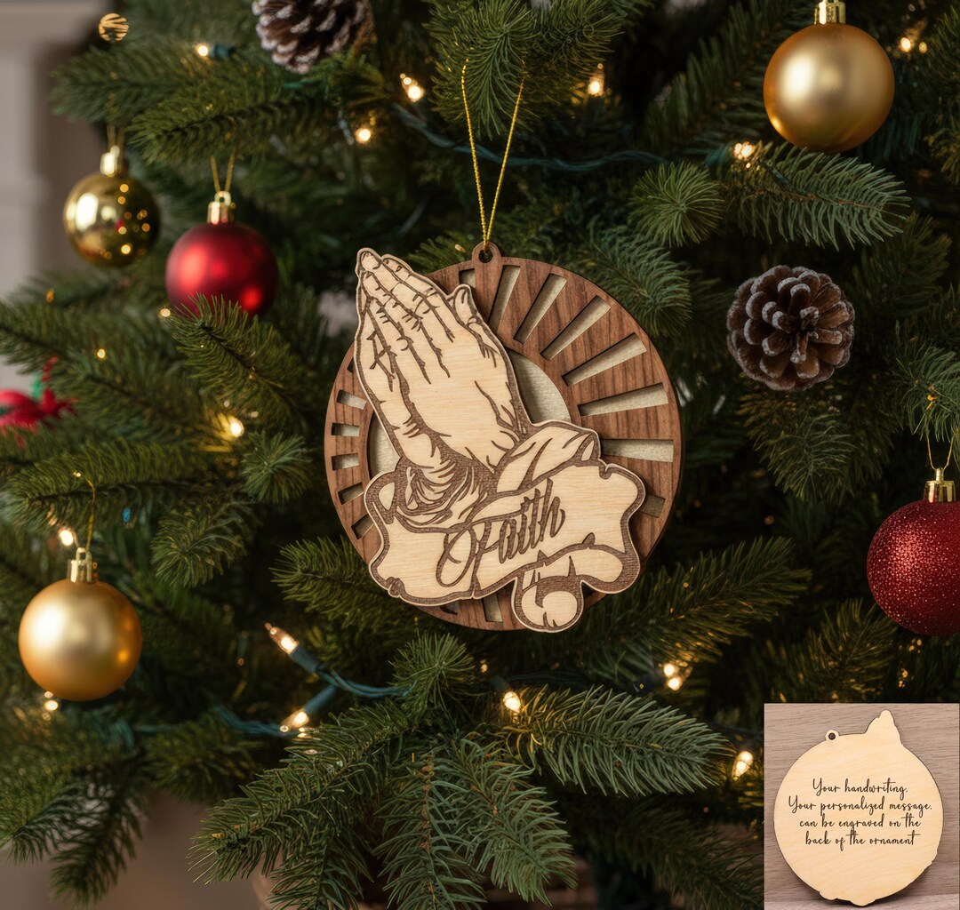 FAITH - Engraved Praying Hands Ornament – Personalized Wood Christian ...