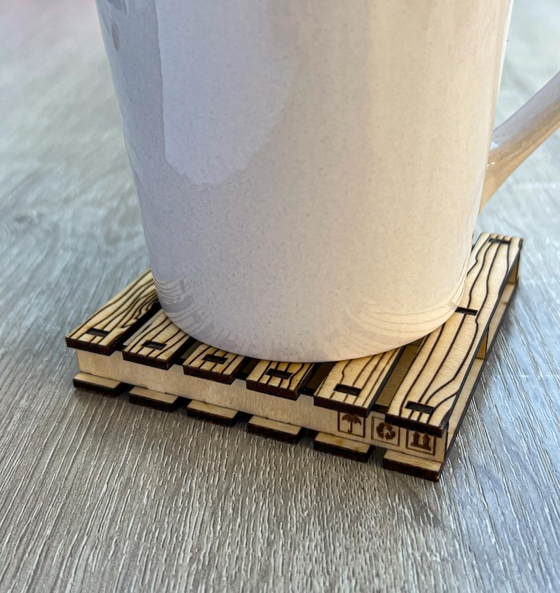 Mini Pallet Wood Coaster Set With Crate: Laser Engraved Rustic Drink ...