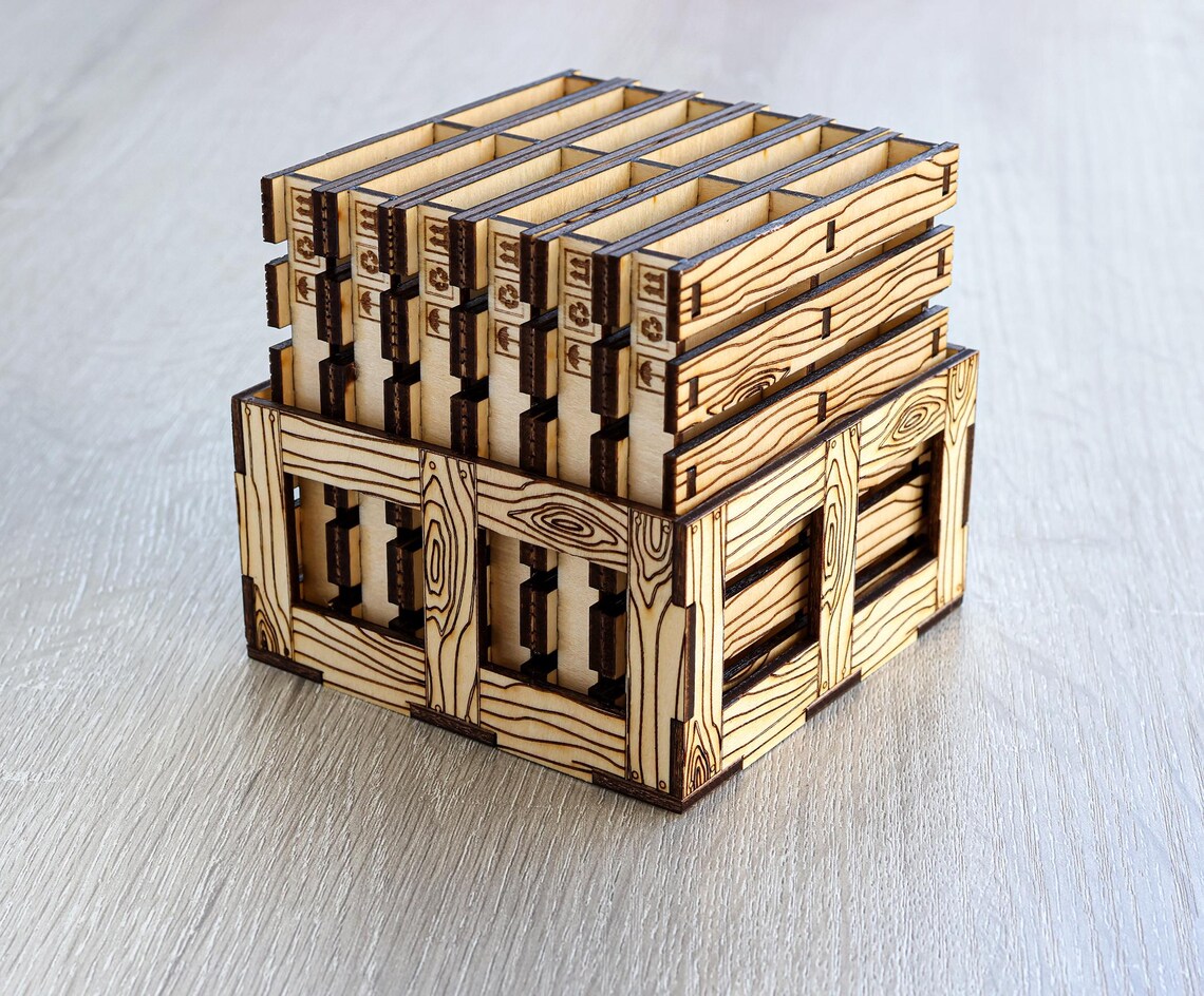 Boxed Pallet Wood Coasters Set With Holder, Handcrafted Laser Cut ...