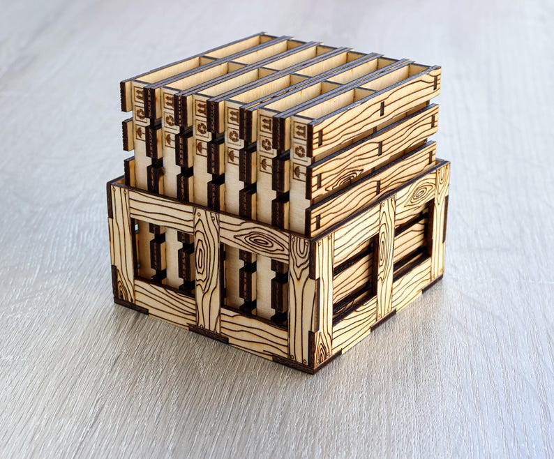 Mini Pallet Wood Coaster Set With Crate: Laser Engraved Rustic Drink ...