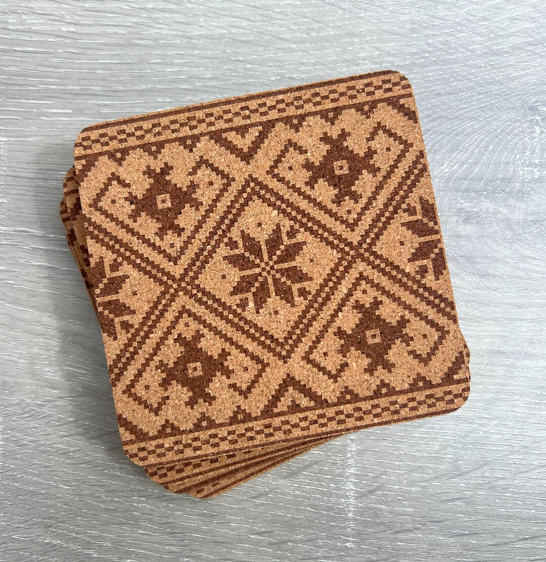 Laser Engraved Cork Coasters Inspired by Ukrainian Folk Design, Boho ...