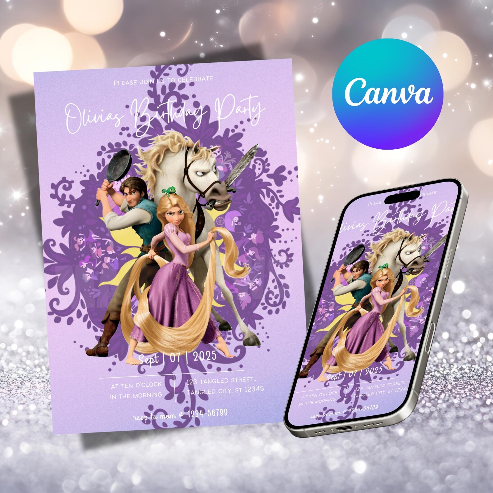 Editable Rapunzel Birthday Invitation | Princess Birthday Invitation ...