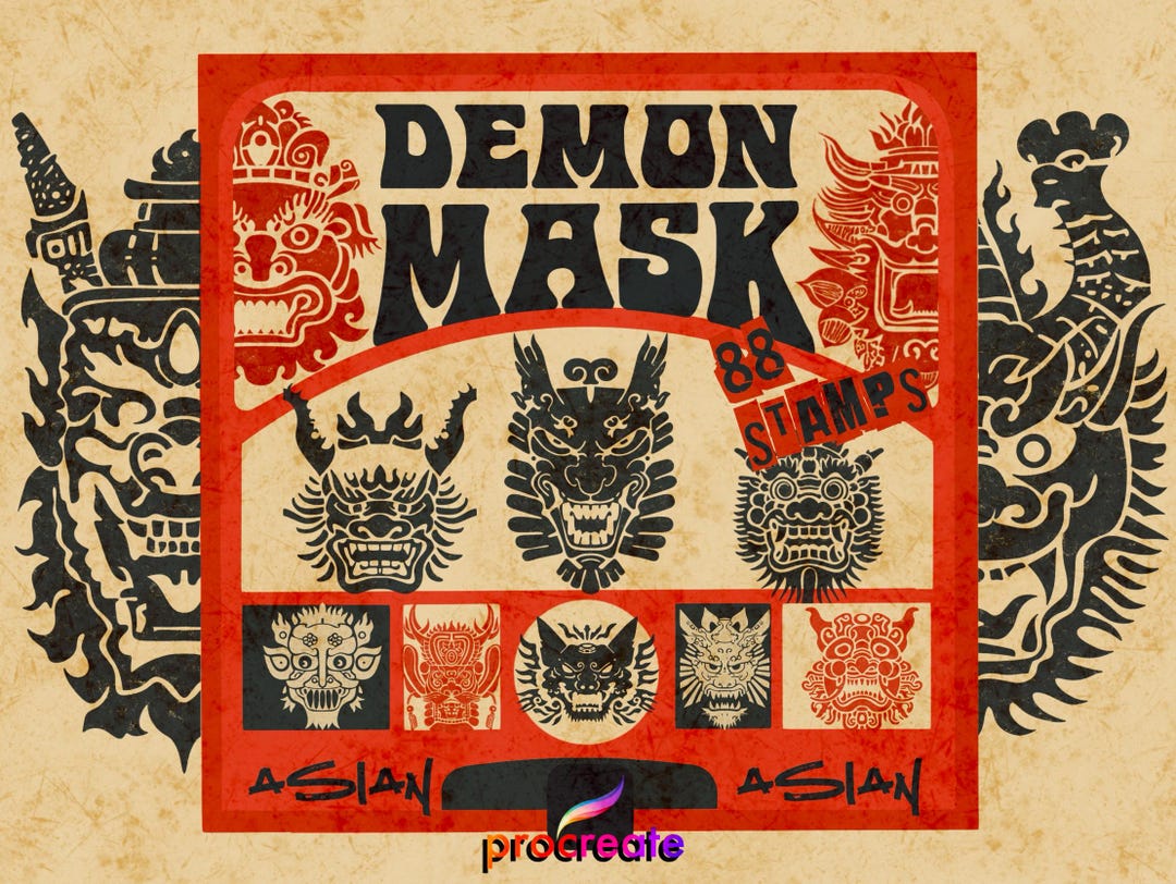 Asian Demon Mask Stamps for Procreate. Traditional Oni Mask. - Etsy