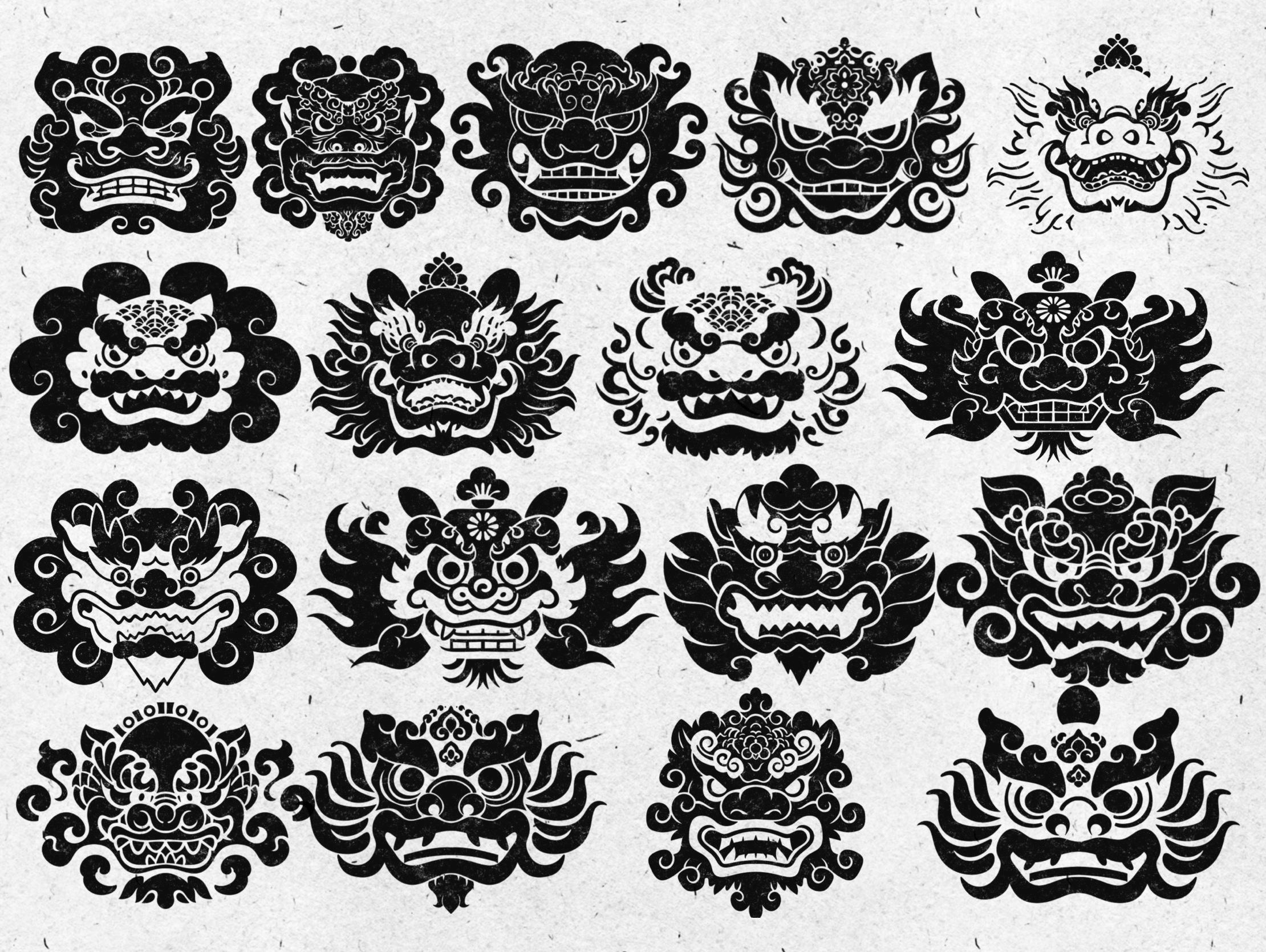 Asian Lion Mask Stamps for Procreate. Traditional Folk Art (digital ...