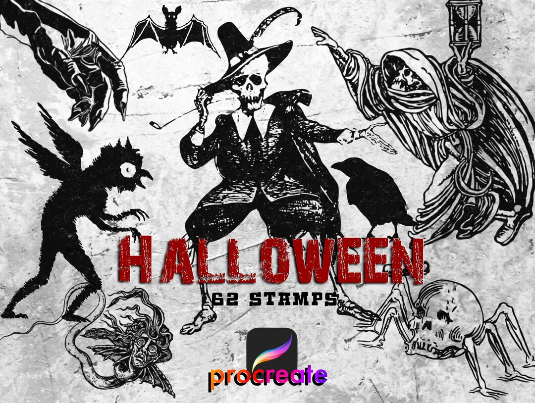 Halloween Stamps for Procreate. Vintage Illustration Horror Stamps. - Etsy