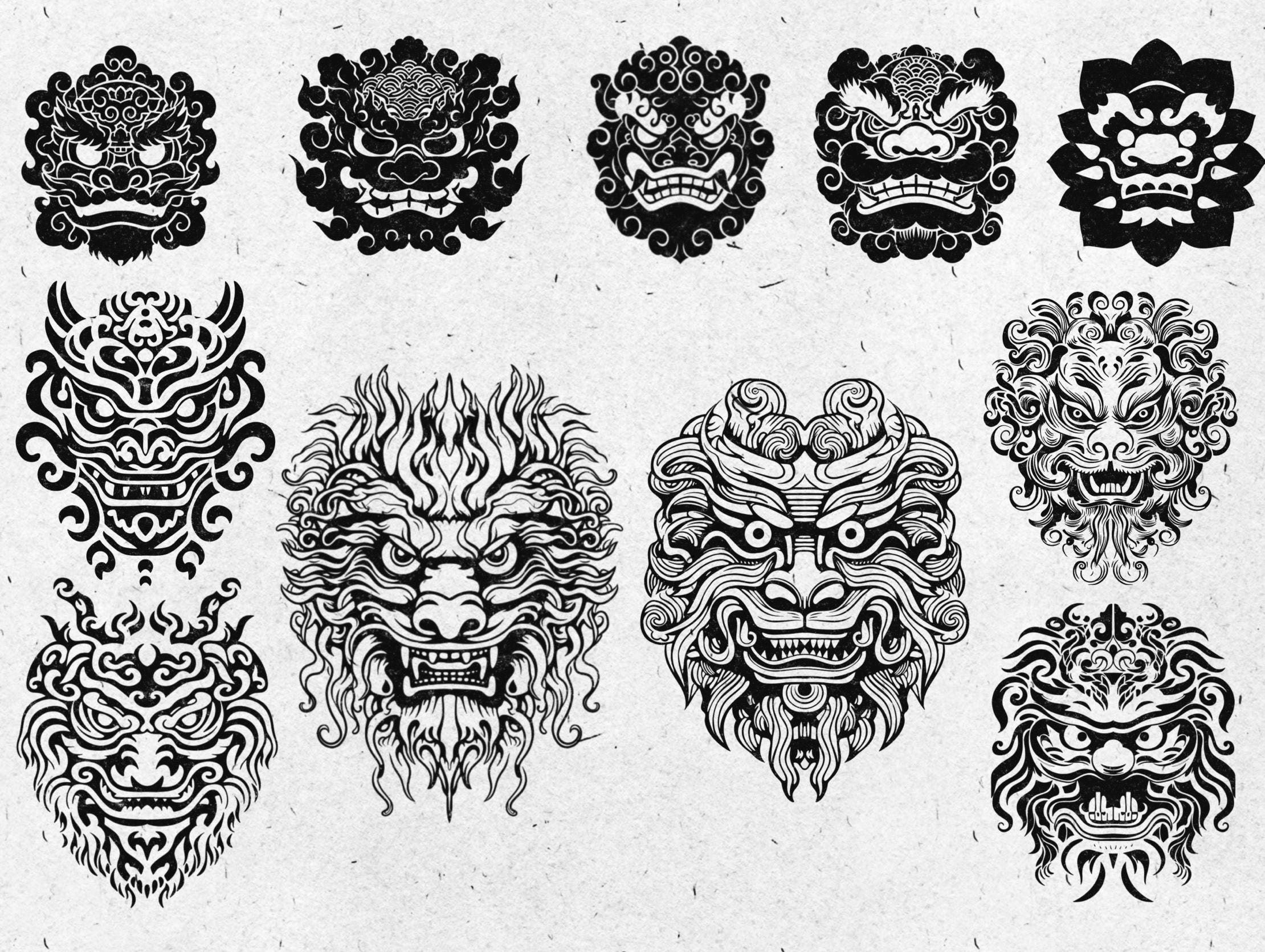 Asian Lion Mask Stamps for Procreate. Traditional Folk Art (digital ...