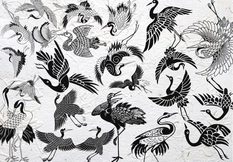 Japanese Crane Procreate Stamps. Procreate Bird Stamps. Traditional ...