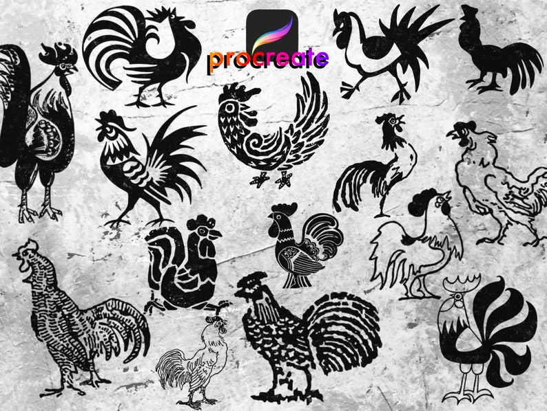 Procreate Rooster Stamps. Rooster Procreate Brush. Chicken Procreate ...