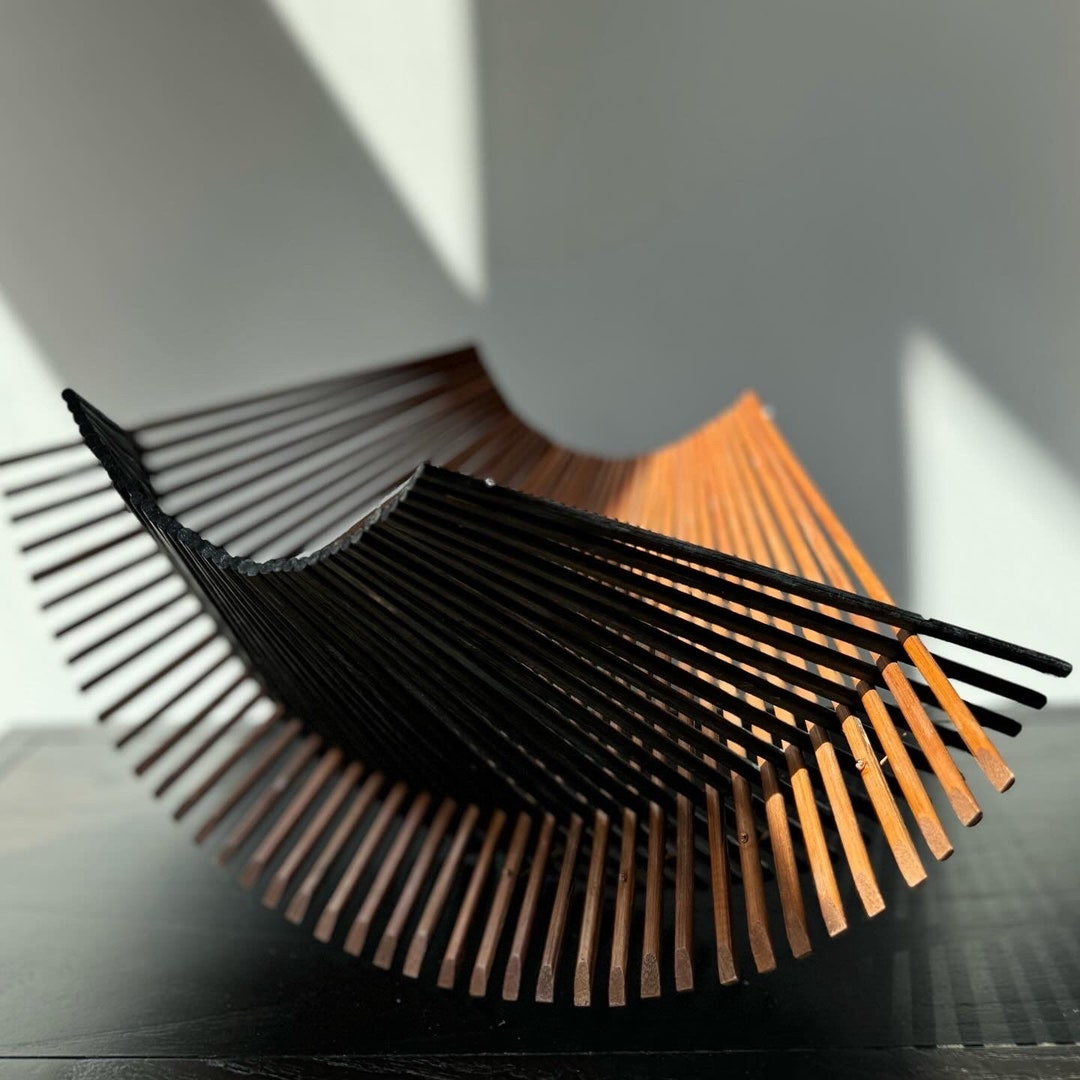 Midcentury Modern Folding Fan Bowl in Charcoal and Natural Wood - Etsy