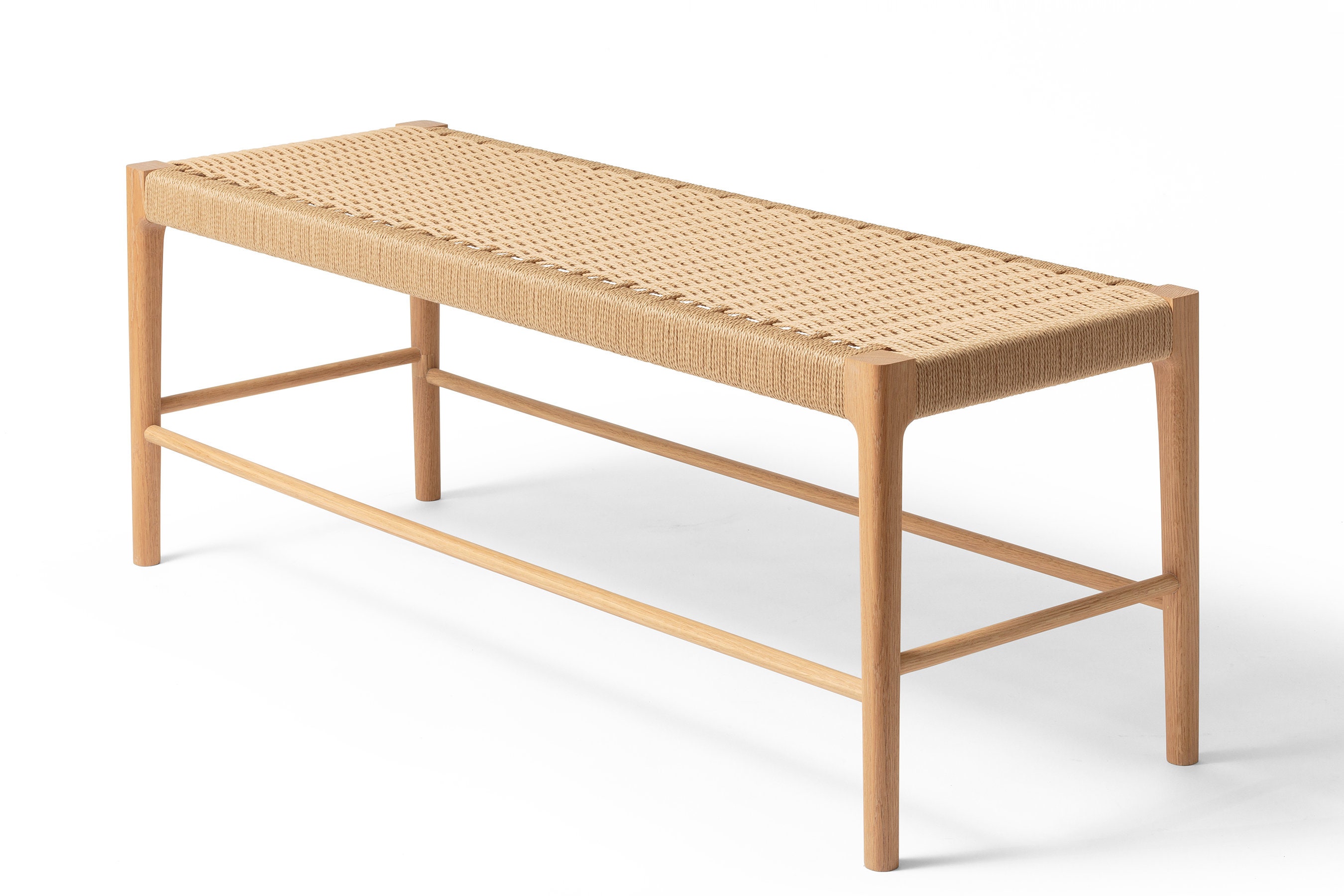 White Oak Bench With Woven Danish Chord - Entryway or Bedroom - Etsy