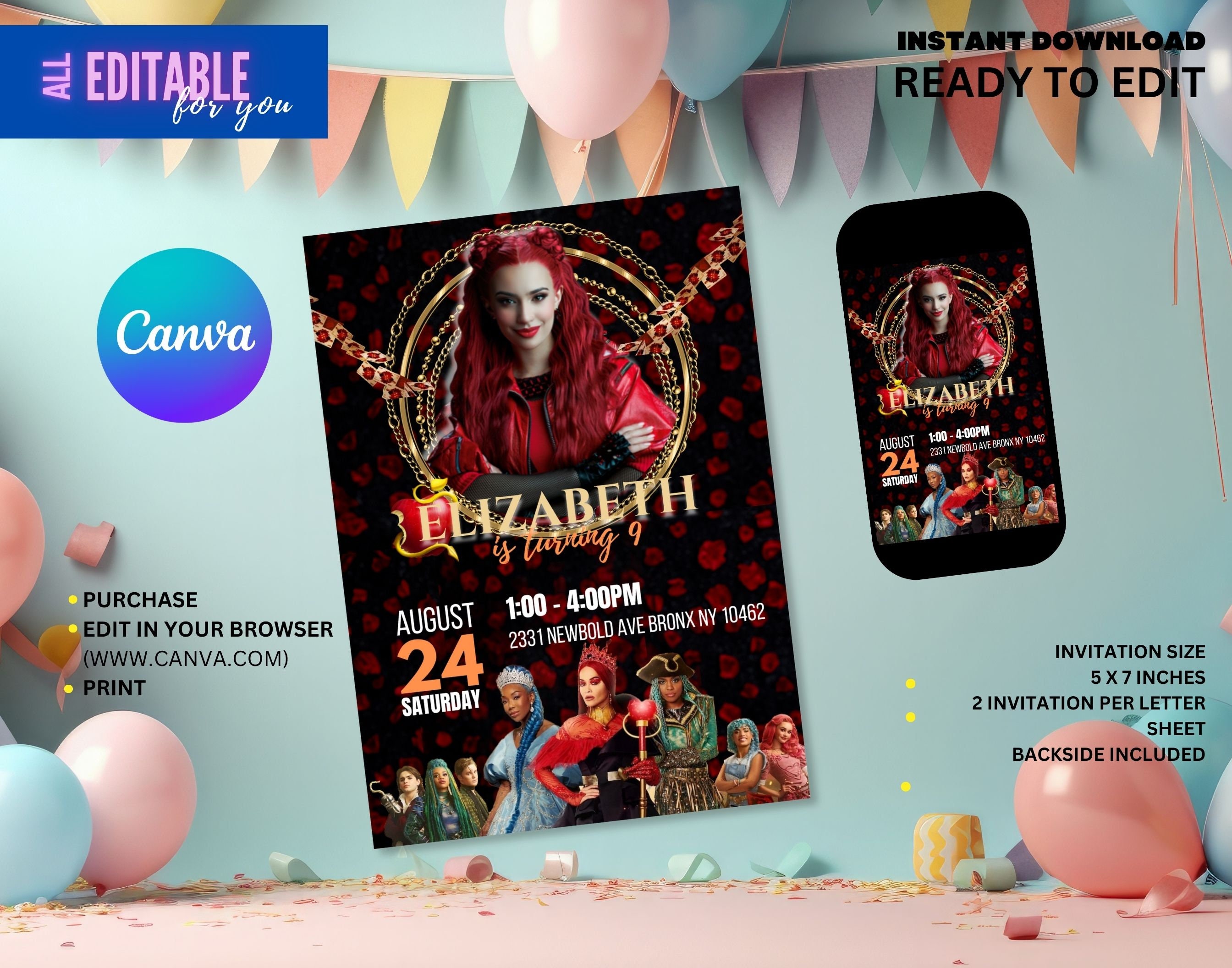 Rise of Red Birthday Party Invitation Editable, Party Editable Invite ...