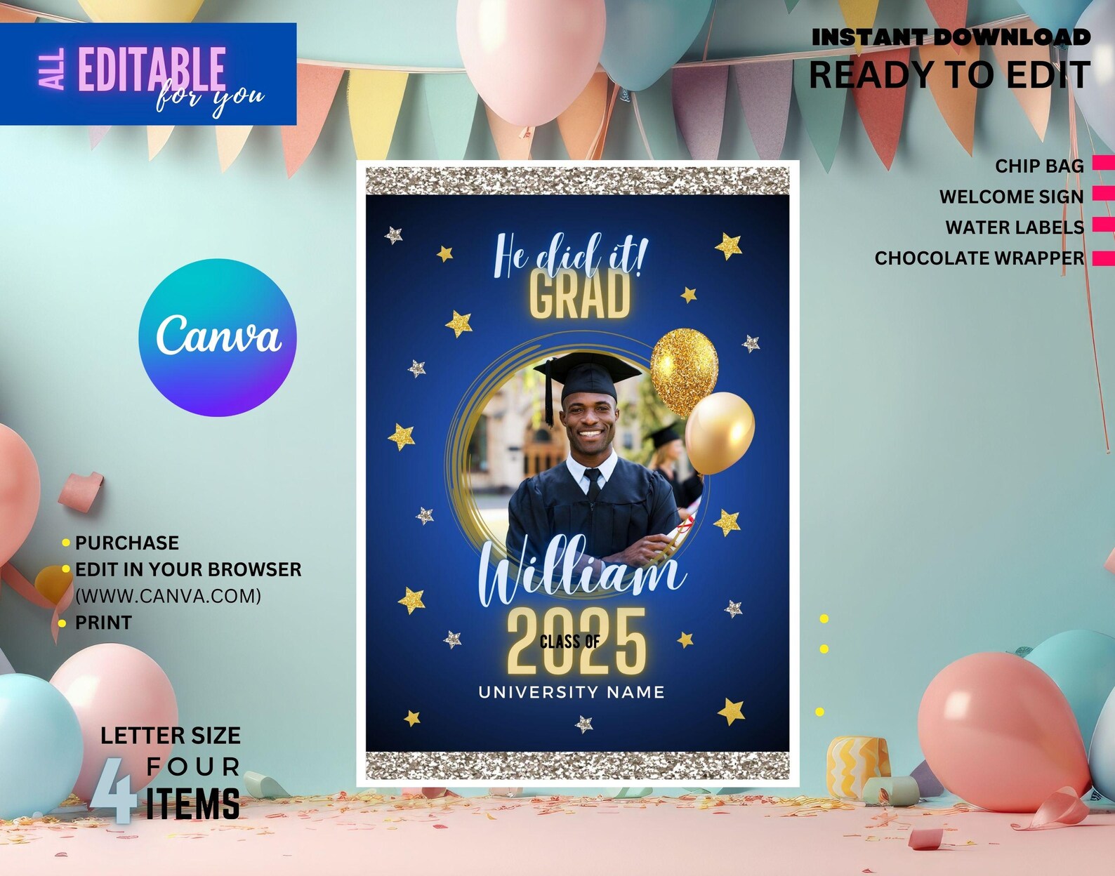 Class of 2025 Graduation Party Bundle Editable, Senior Class of 2025 ...