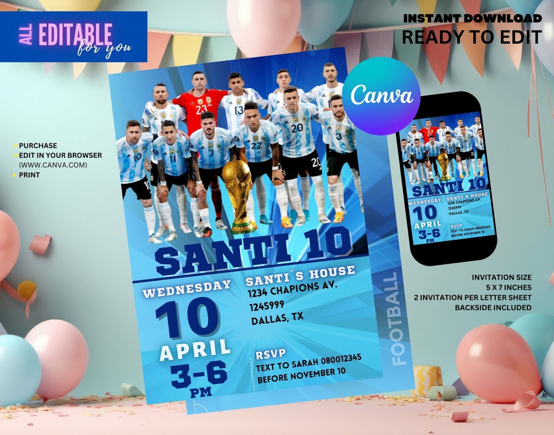 Argentina Editable Invitation, Argentina World Cup Invitation ...