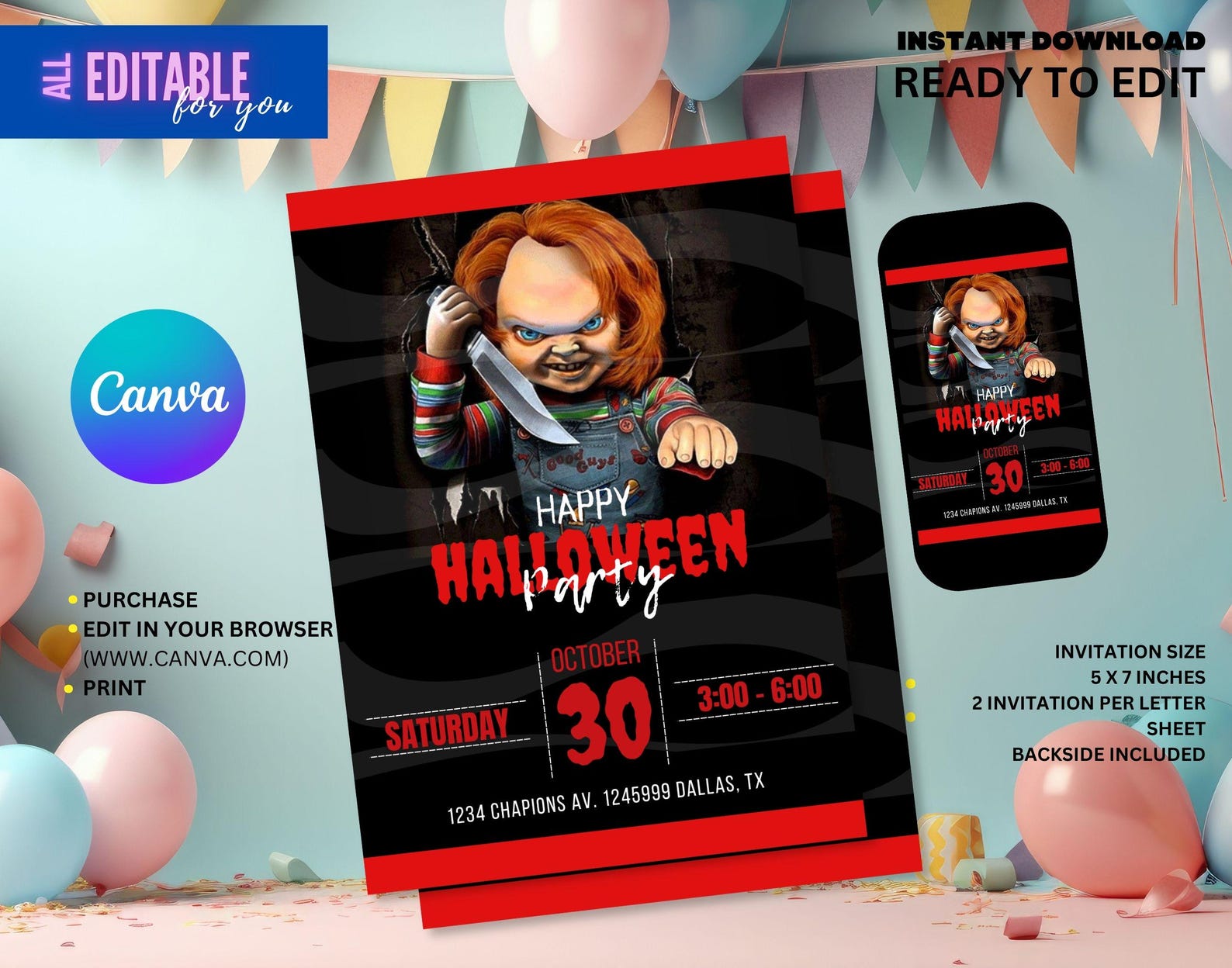 Birthday Party Invitation Editable, Party Editable Invite, Editable ...