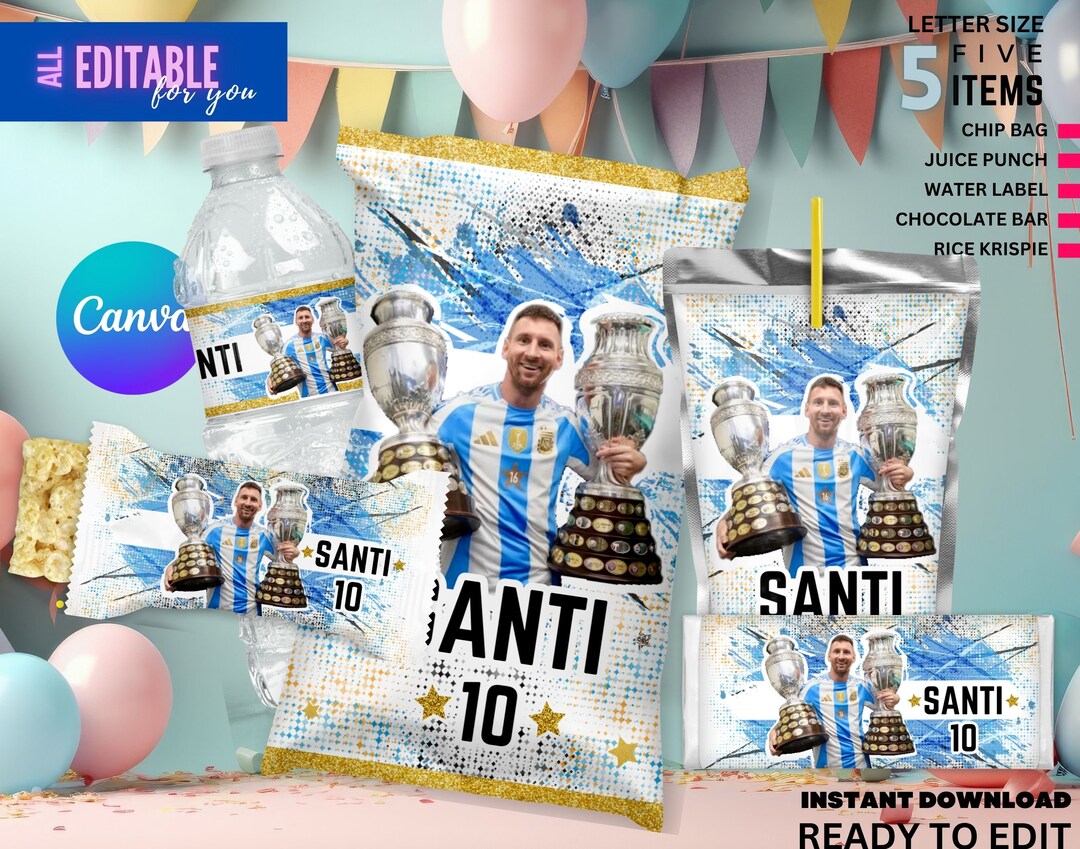 Messi Birthday Party Bundle Editable, Argentina Editable Bundle ...