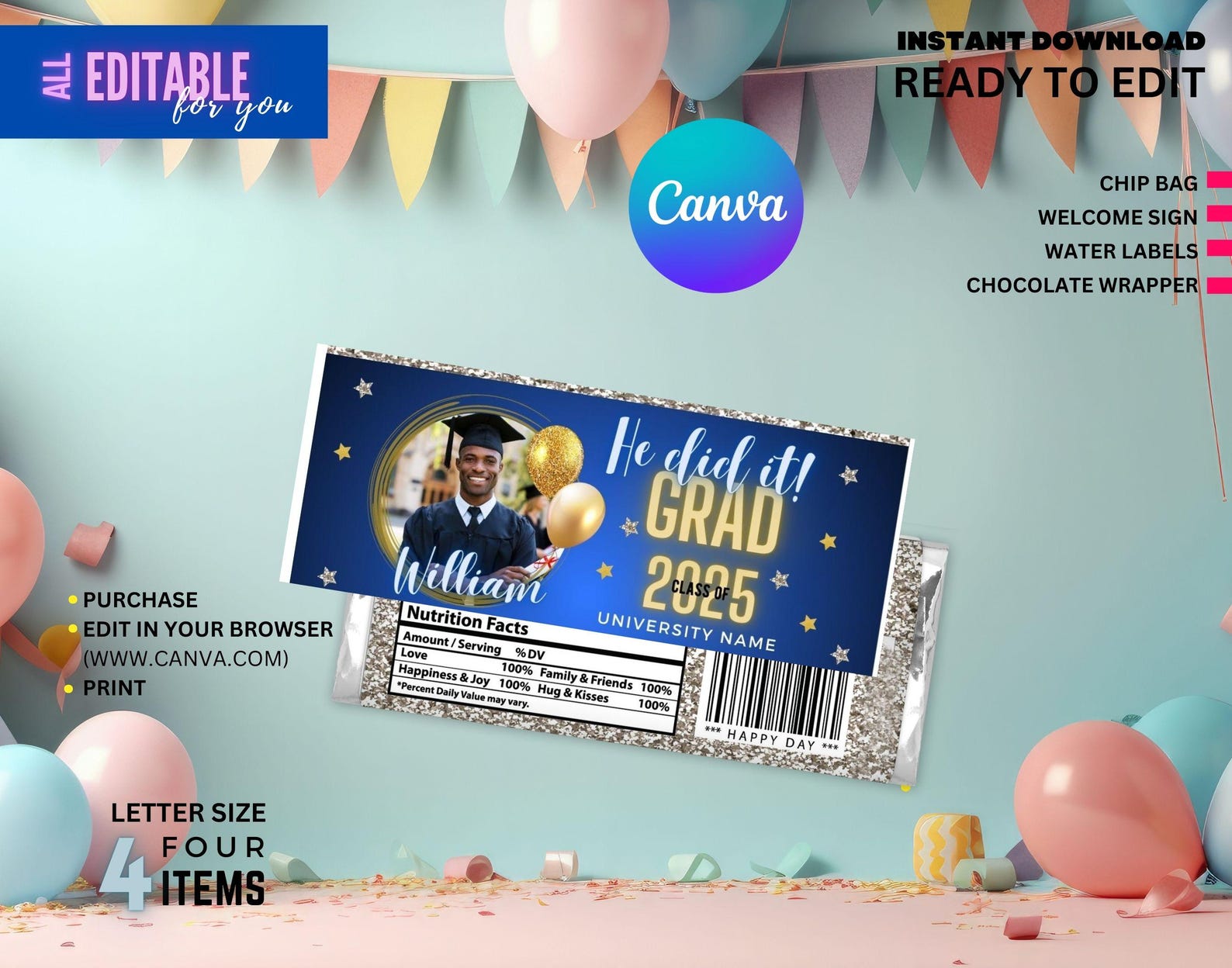 Class of 2025 Graduation Party Bundle Editable, Senior Class of 2025 ...