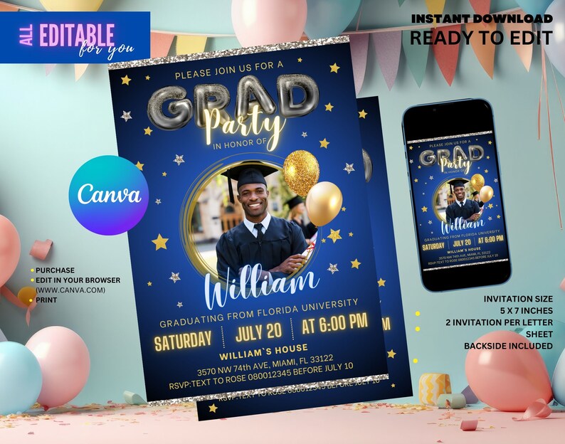 Grad Party Invite Editable Class of 2024. Graduation Party Editable ...