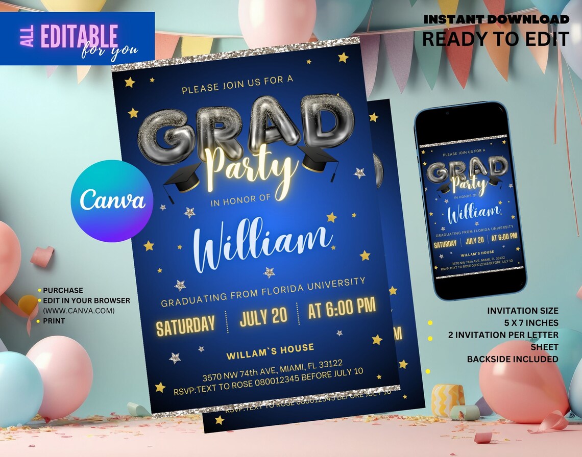 Grad Party Invite Editable Class of 2024. Graduation Party Editable ...