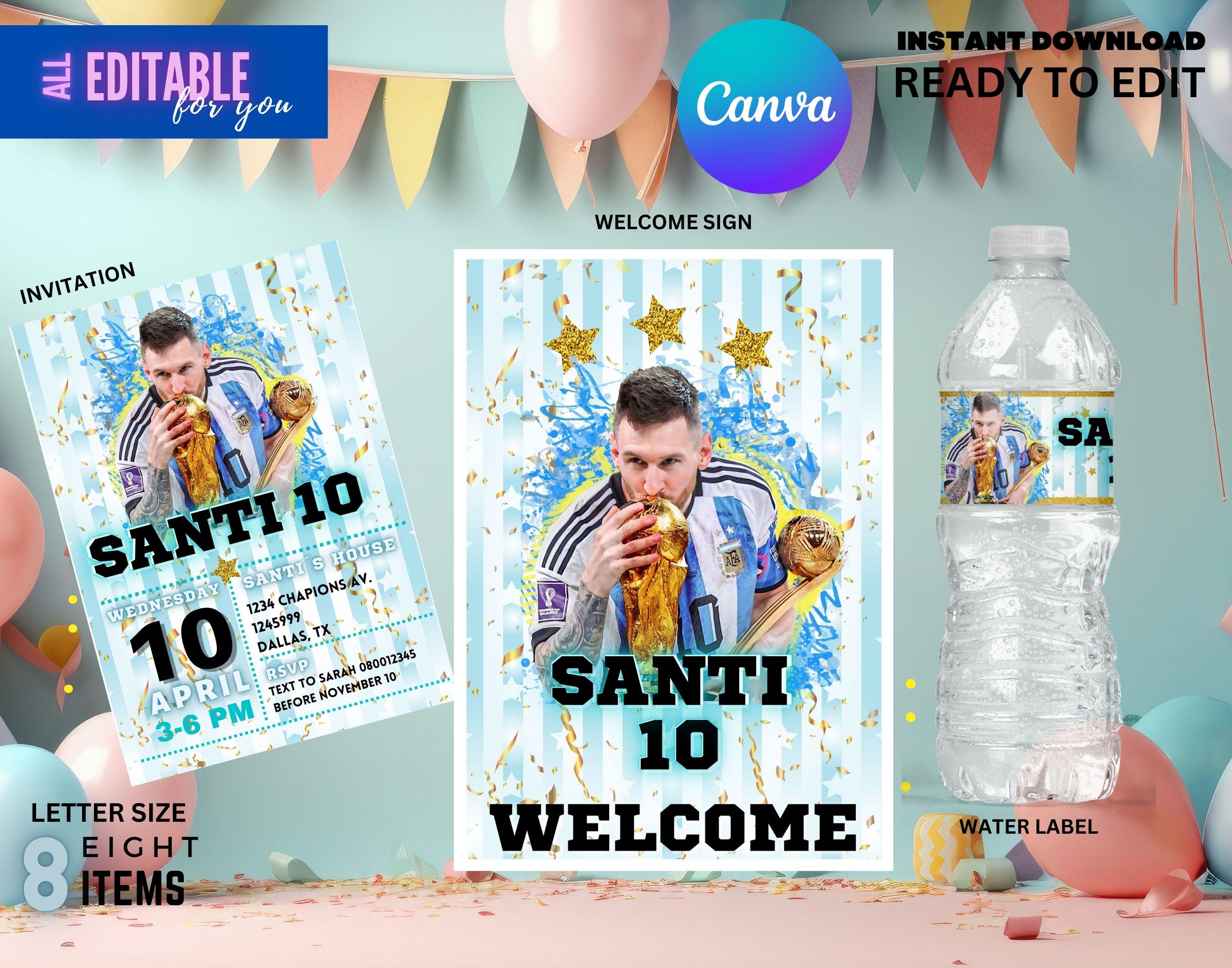 Messi Birthday Party Decoration Bundle Editable, World Cup Messi ...