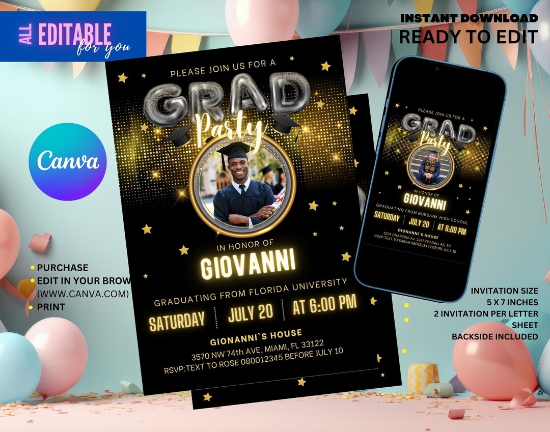 Class of 2025 Party Editable Invite With Picture, Grad Party Editable ...