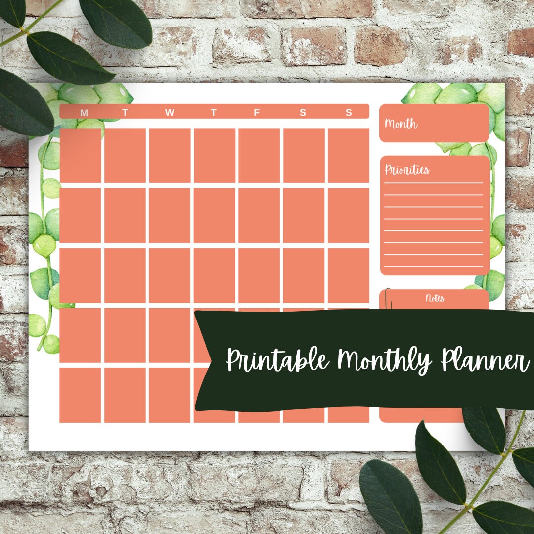 Monthly Planner, Printable Planner, Printable Monthly Planner ...