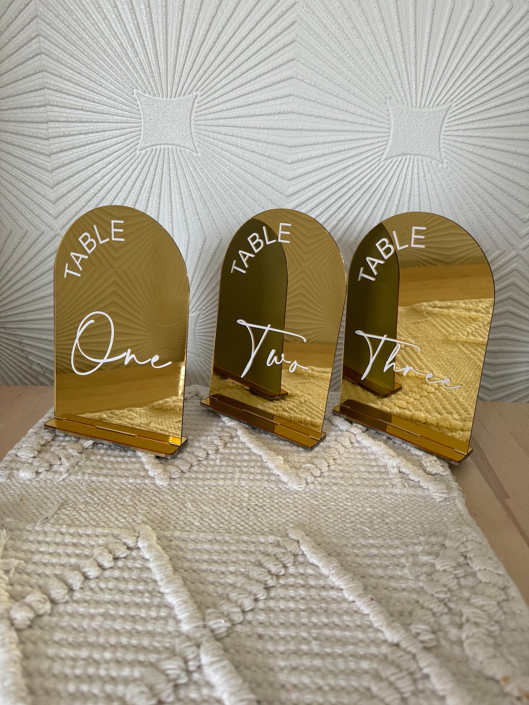 Gold Mirrored Free Standing Table Numbers With White Writing Elegant ...
