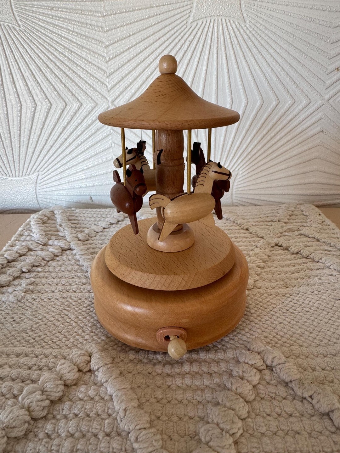 Wooden Carousel Music Box Handcrafted Wind-up Musical Horse Carousel ...