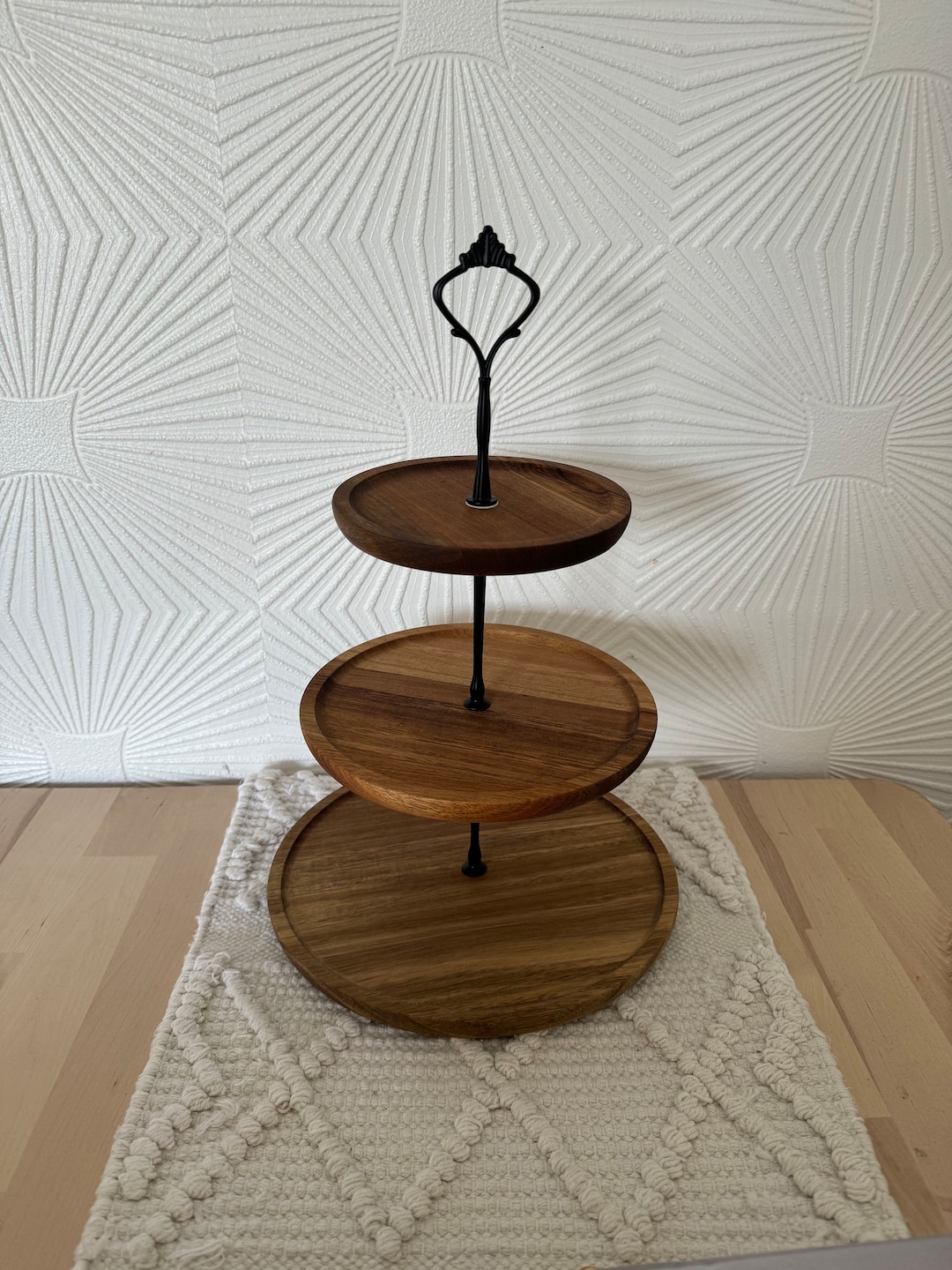 Wooden Afternoon Tea Stand With Black Metal Detailing - Brunch Rustic ...