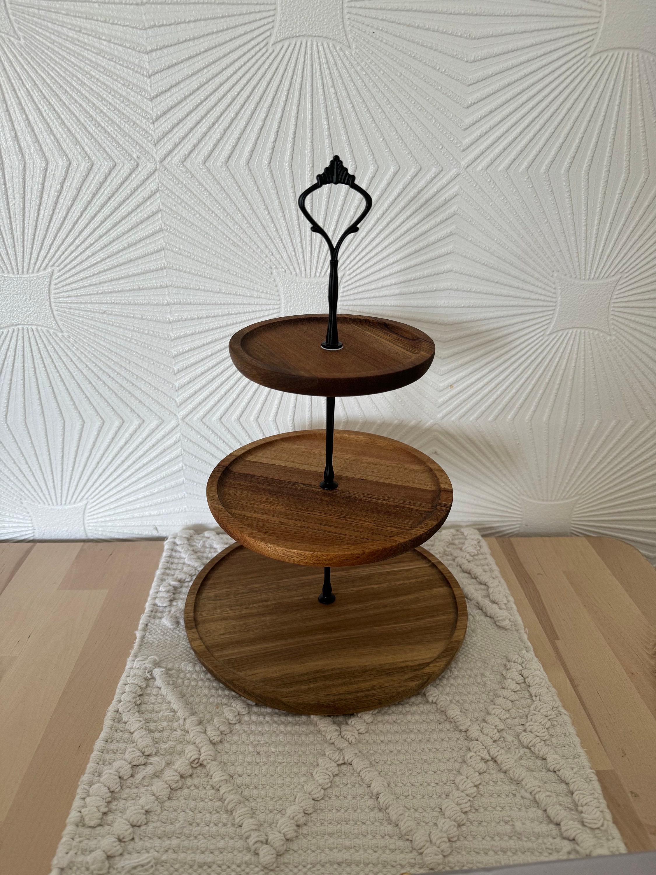 Wooden Afternoon Tea Stand With Black Metal Detailing Brunch Rustic ...