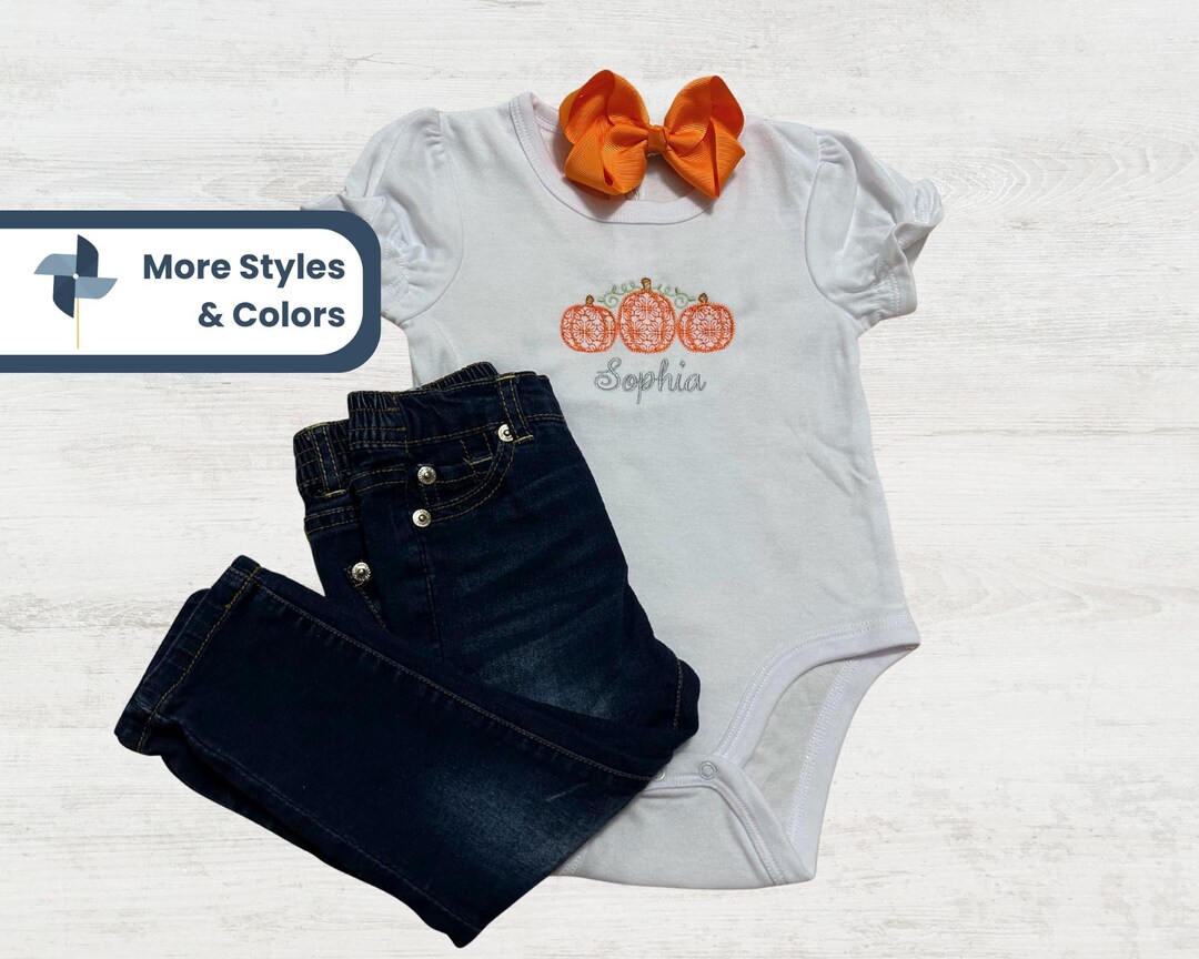 Embroidered Pumpkin Patch Trio Monogram Romper, Girls Fall Outfit - Etsy