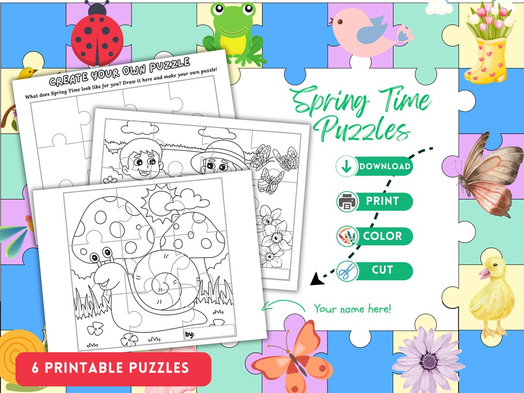 Springtime Puzzles Kids Crafts, Instant Download, Color and Cut ...