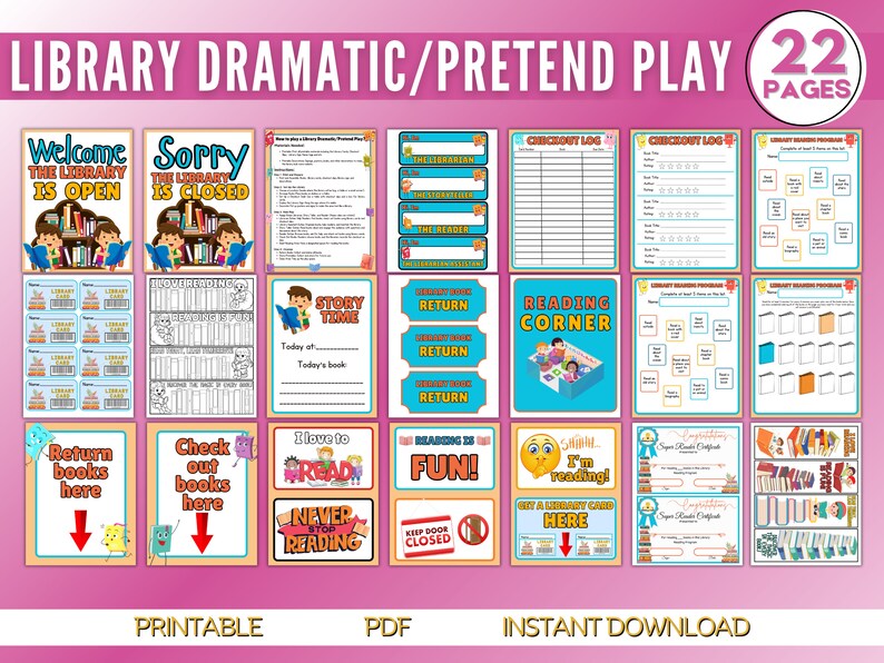 Library Dramatic Pretend Play Printables, Kids Crafts, Instant Download ...